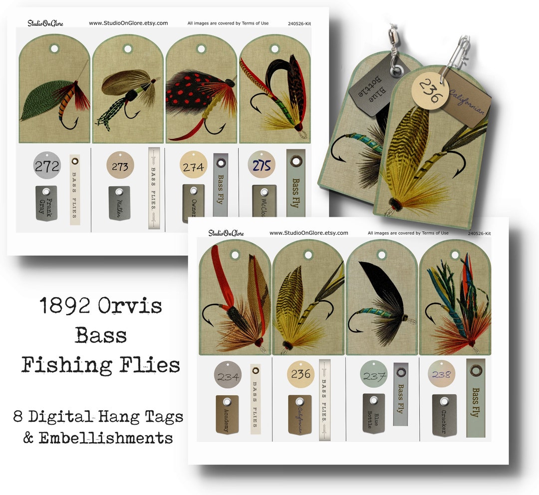 Vintage Fly Fishing Hang Tags. Eight 2.45 X 3.75 Journal Tags. Instant ...