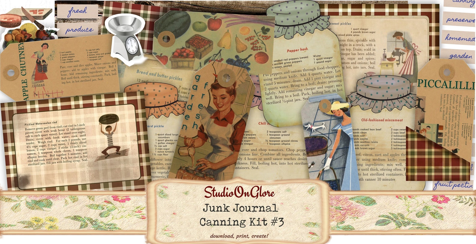 Canning Book Recipes, Tags, Words, Tuck Pocket, Clipart. Digital ...