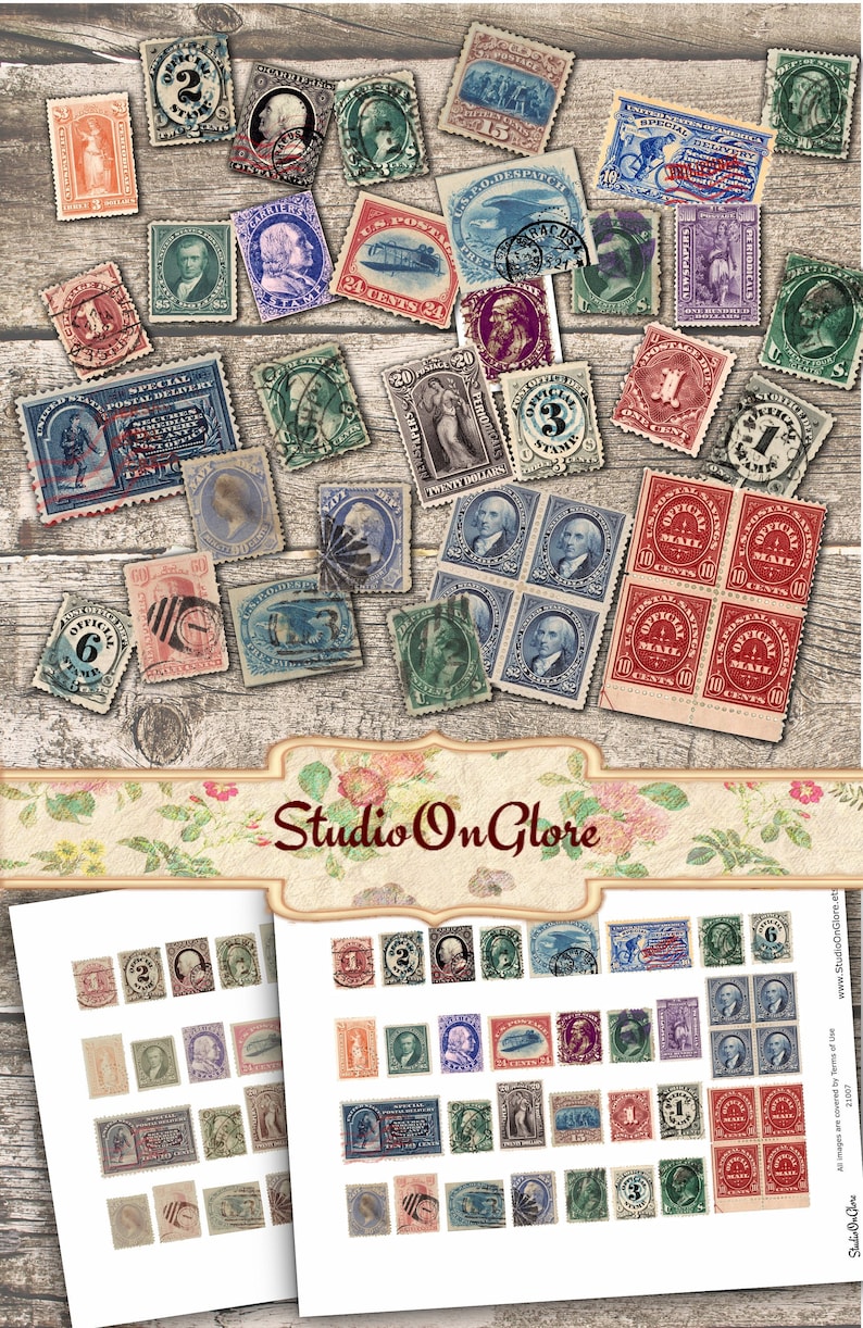 Old Postage Stamp Reproductions Digitized. Download Kit for Junk ...