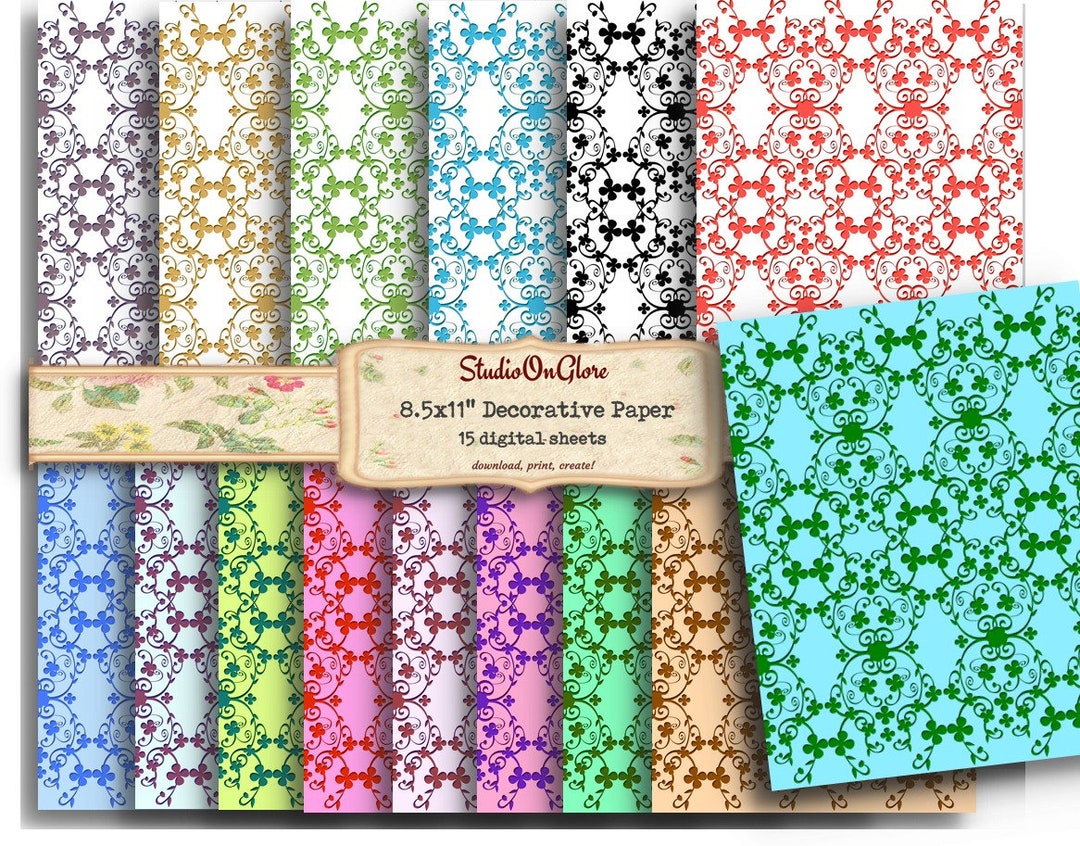 8.5x11 Floral Damask Digital Design. 15 Decorative Paper Sheets for ...