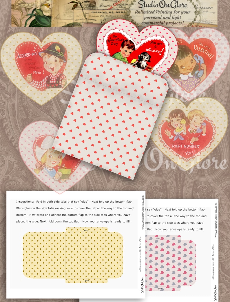 Retro Valentines, Printable Cards in 2 Variations With 3 Envelope ...