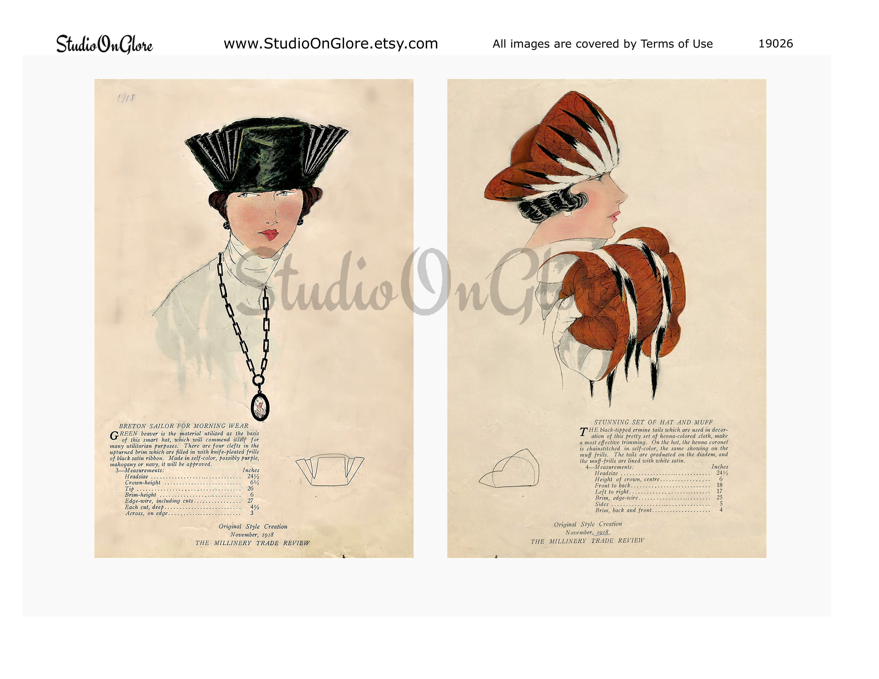 4 Vintage Fashion Plates Hat Sketches Circa 1918 4x6 - Etsy