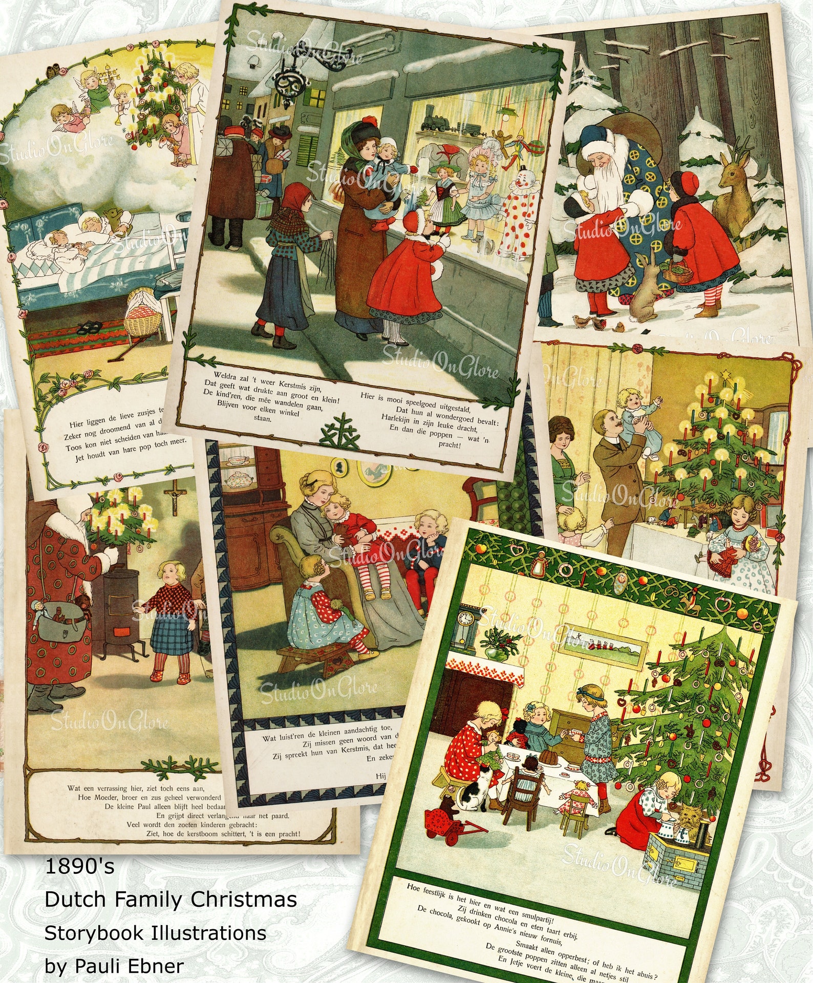 Antique Dutch Christmas Storybook Pages by Ebner - Seven 8x10" Pages ...