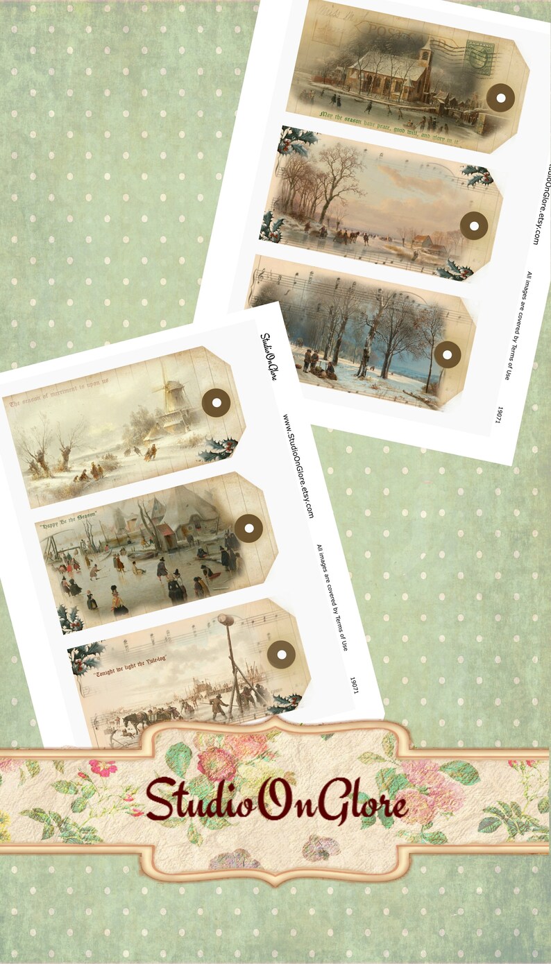 Vintage Dutch Winter Scenes 12 Printable Cards & Gift Hang - Etsy