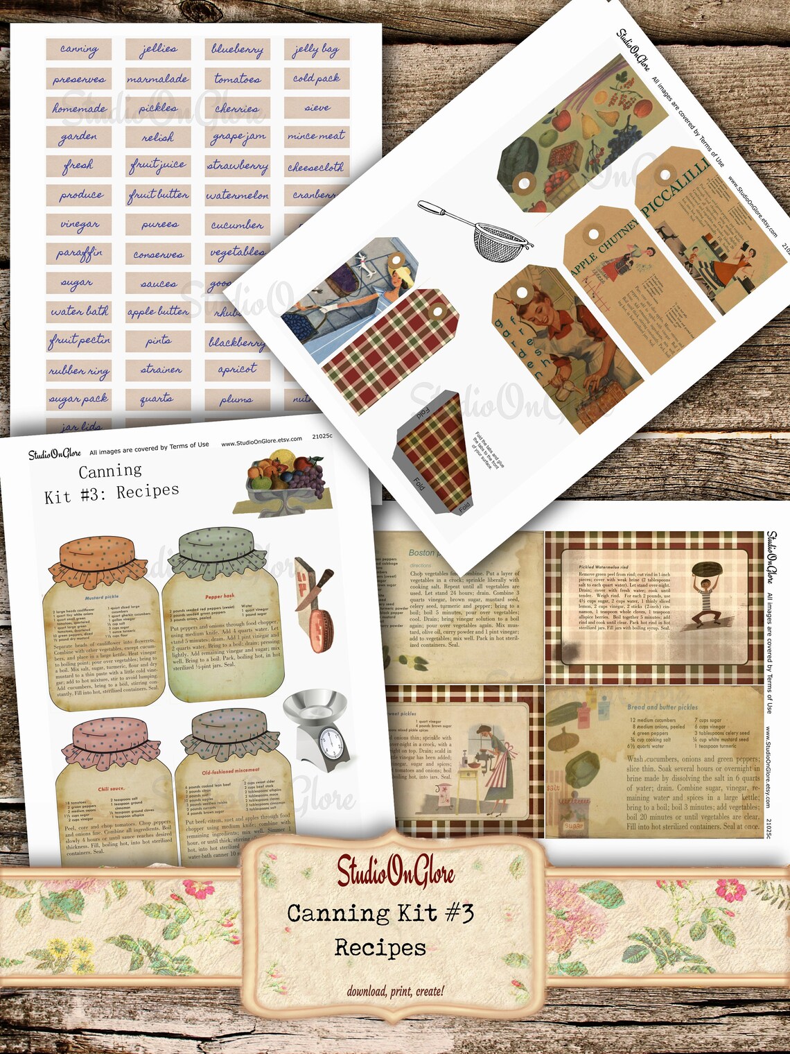 Canning Book Recipes, Tags, Words, Tuck Pocket, Clipart. Digital ...