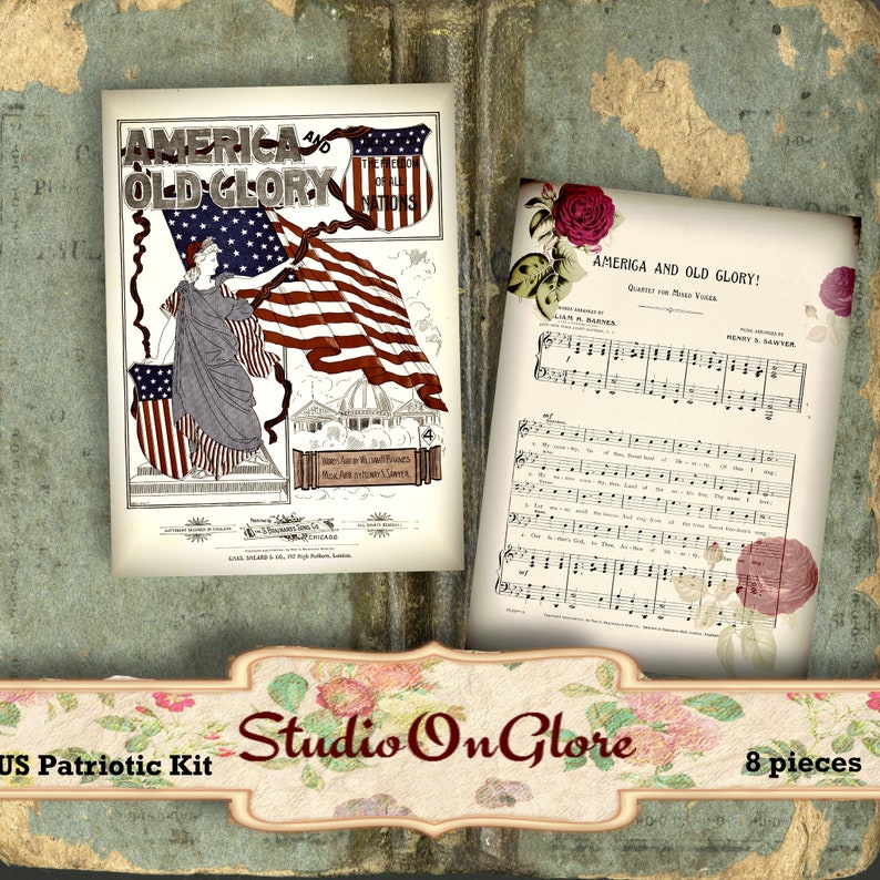 US Patriotic Song Cover and Sheet Music Kit. 8 Pieces Americana ...