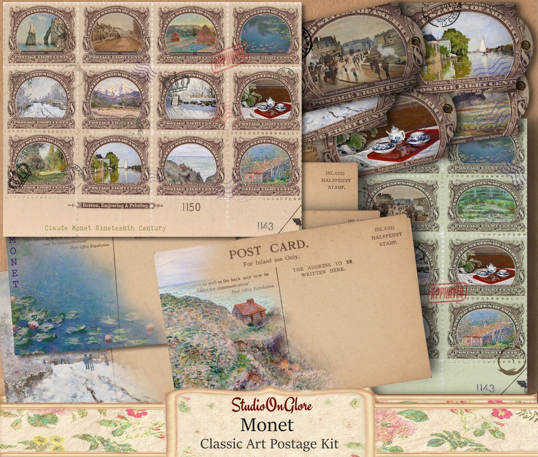 Monet Postcard & Postage Stamp Kit. Printable Vintage Sheets Feature ...