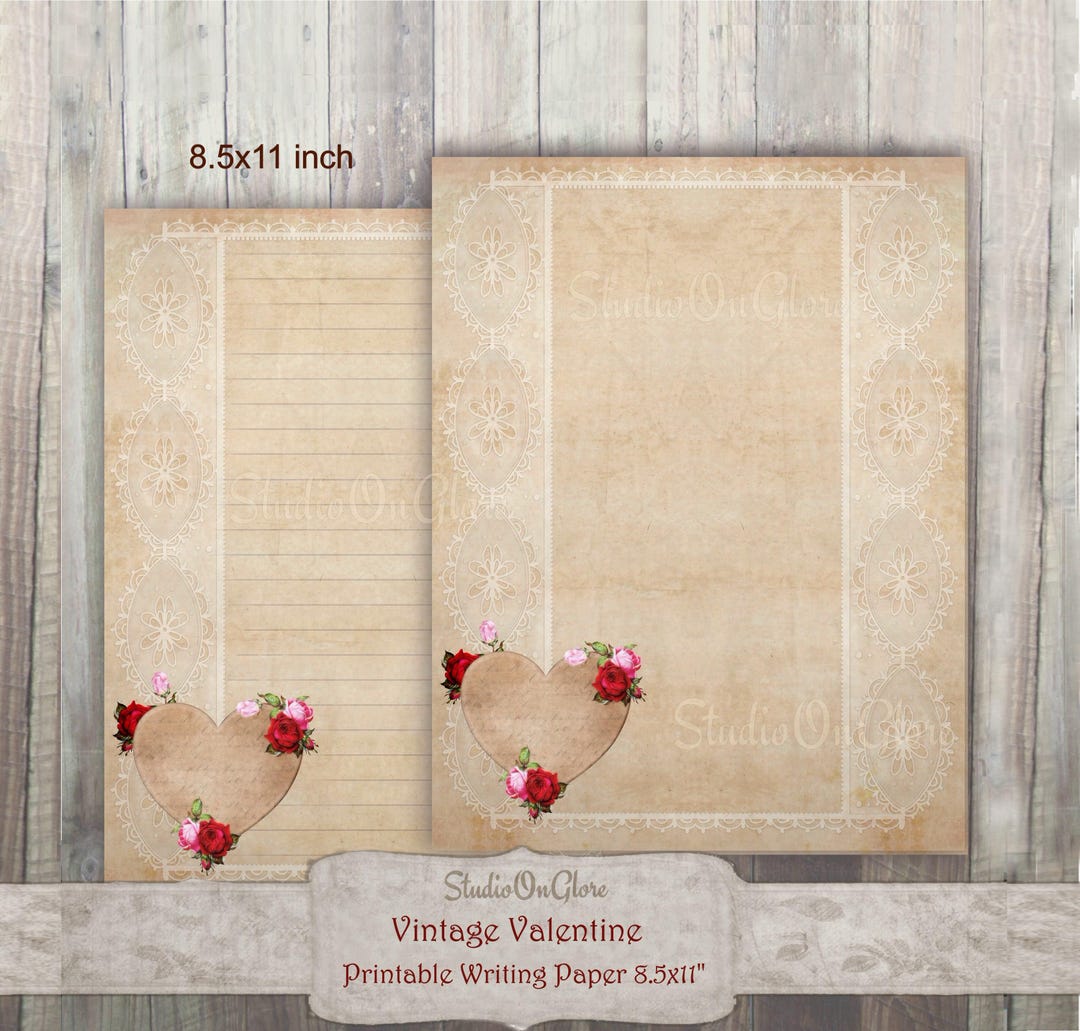 Vintage Valentine Stationery Set | Printable Paper for Letter Writing ...