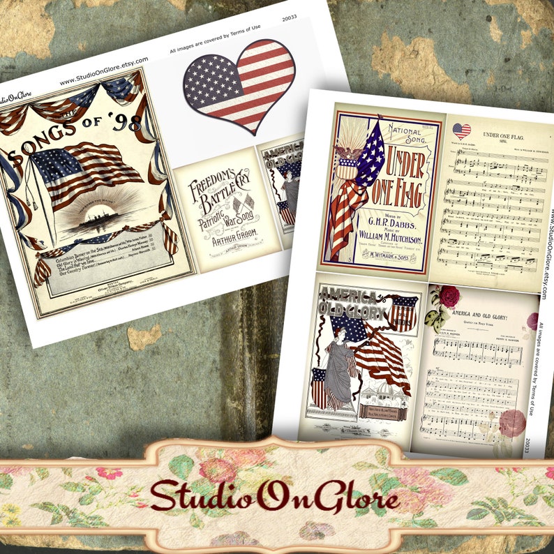 US Patriotic Song Cover and Sheet Music Kit. 8 Pieces Americana ...