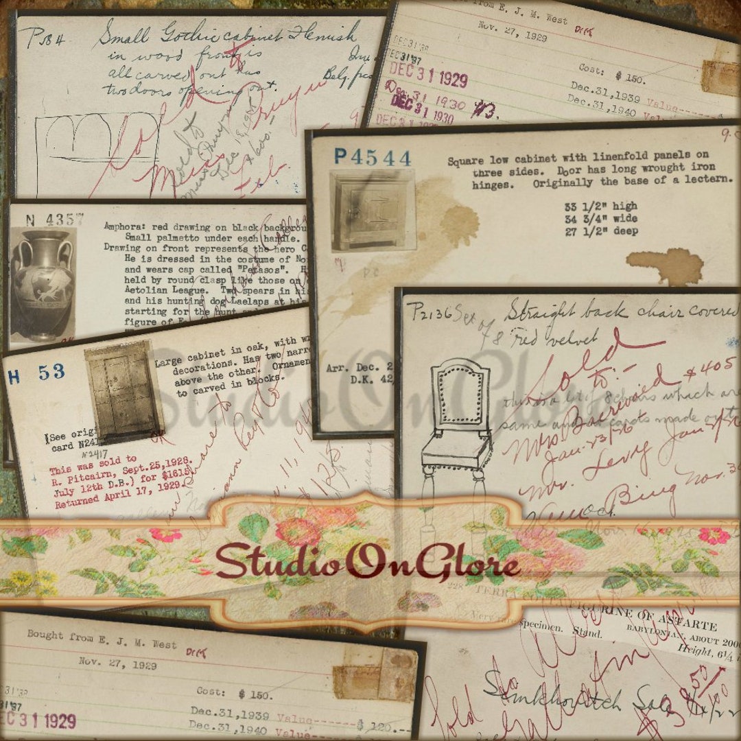 Grungy Art Gallery Inventory Ledger Ephemera & Envelope. 8 Printable ...