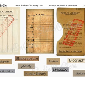 Antique Library Card Kit. Vintage Used & Blank Library Cards, Words ...
