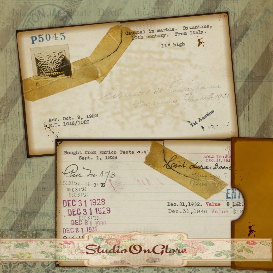 Four 1930's Antique Art Gallery Filing Cards & Envelope. | Etsy