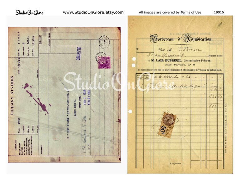 8 Vintage Receipts - Printable Collage Sheets, Handwritten Invoice ...