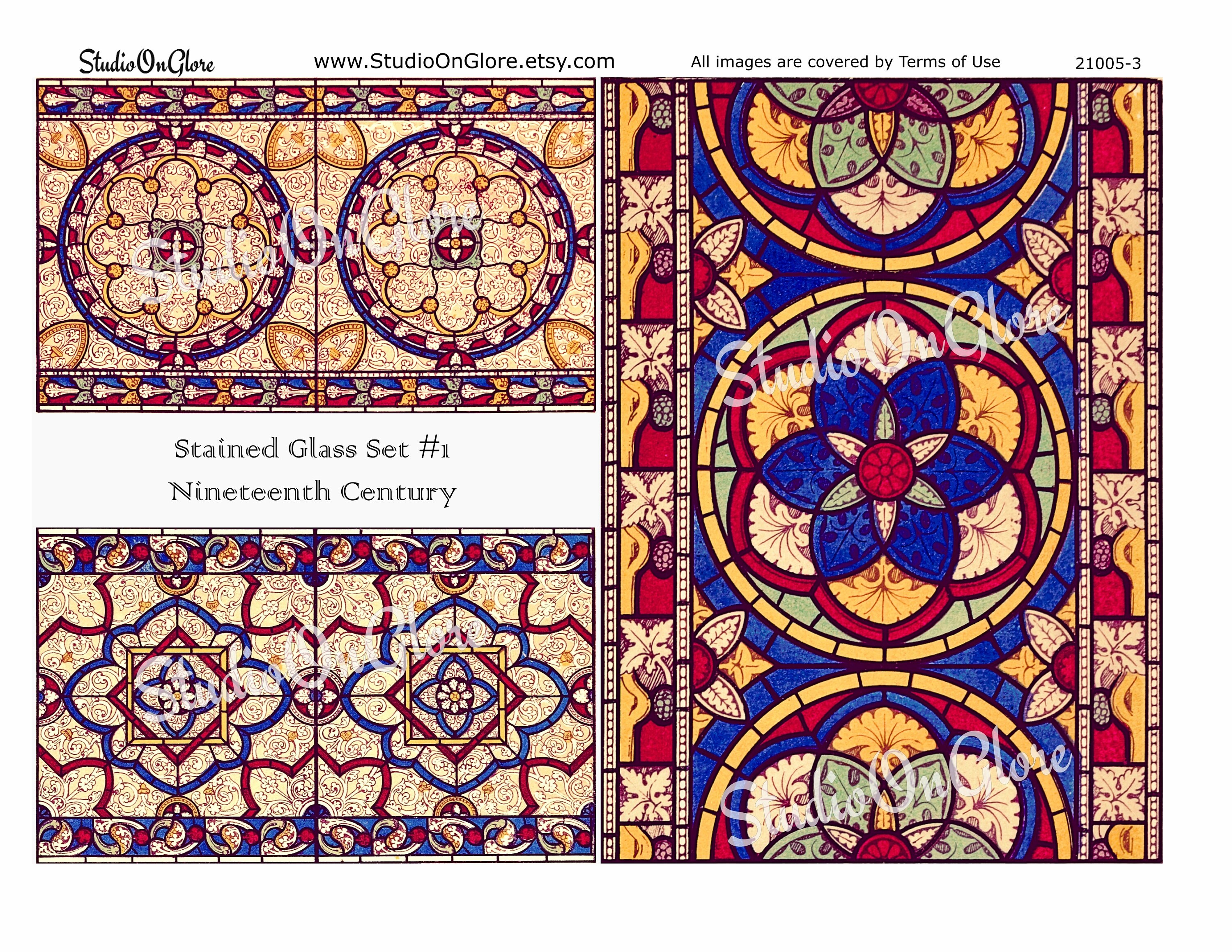Antique Stained Glass Printable Kit 1. Five Sheets With 16 - Etsy