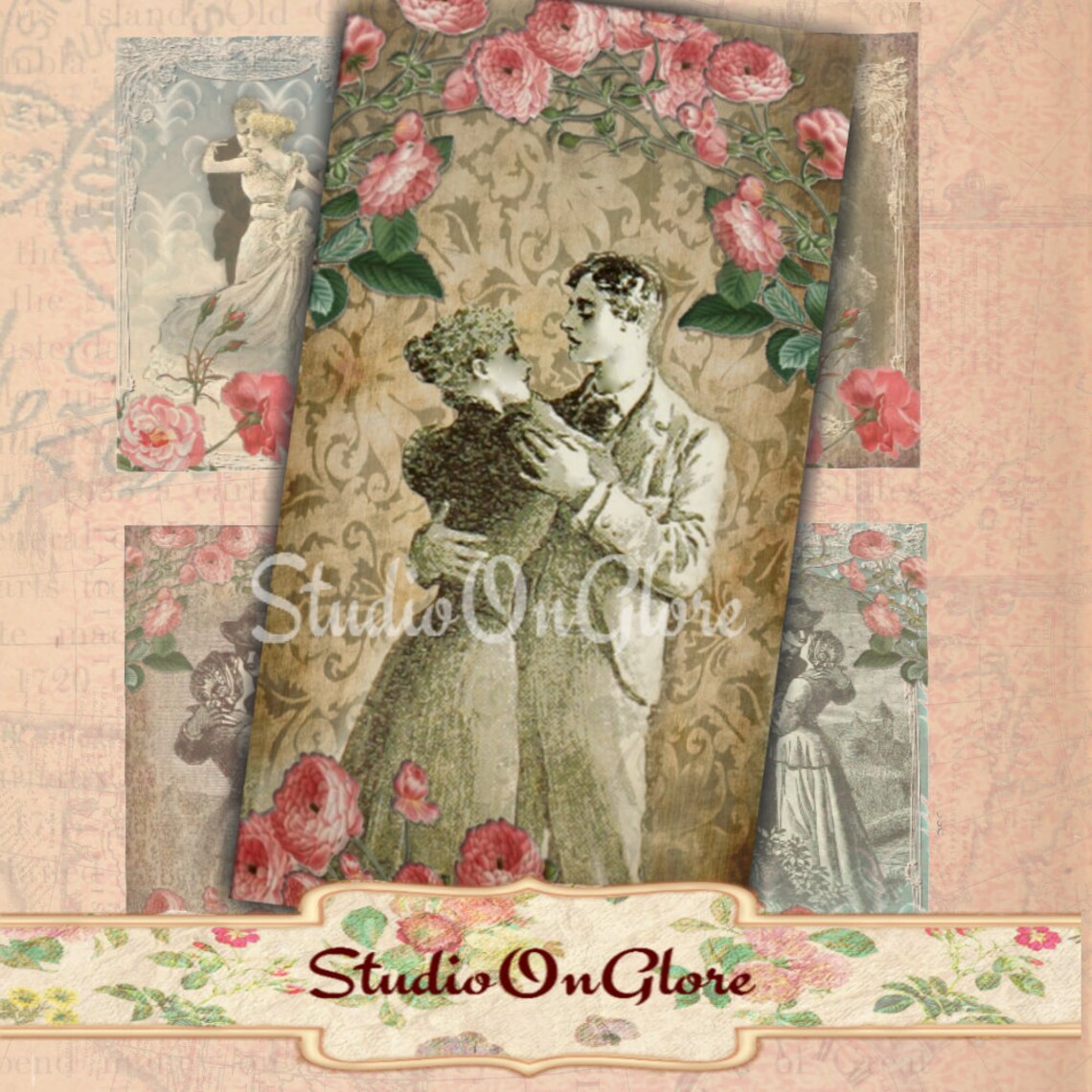 Vintage Romantic Couples, 6 Gift Tags, Digital Ephemera for Junk ...