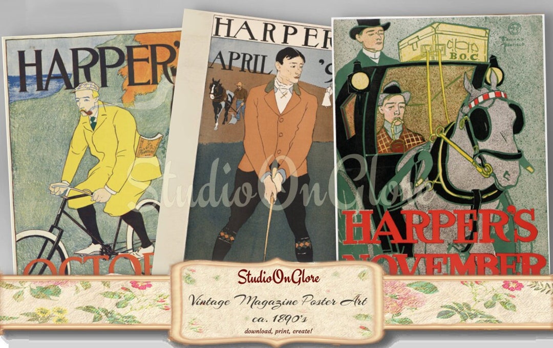 1890's Vintage Harpers Magazine Penfield Poster Art Trio. 8.5x11 ...