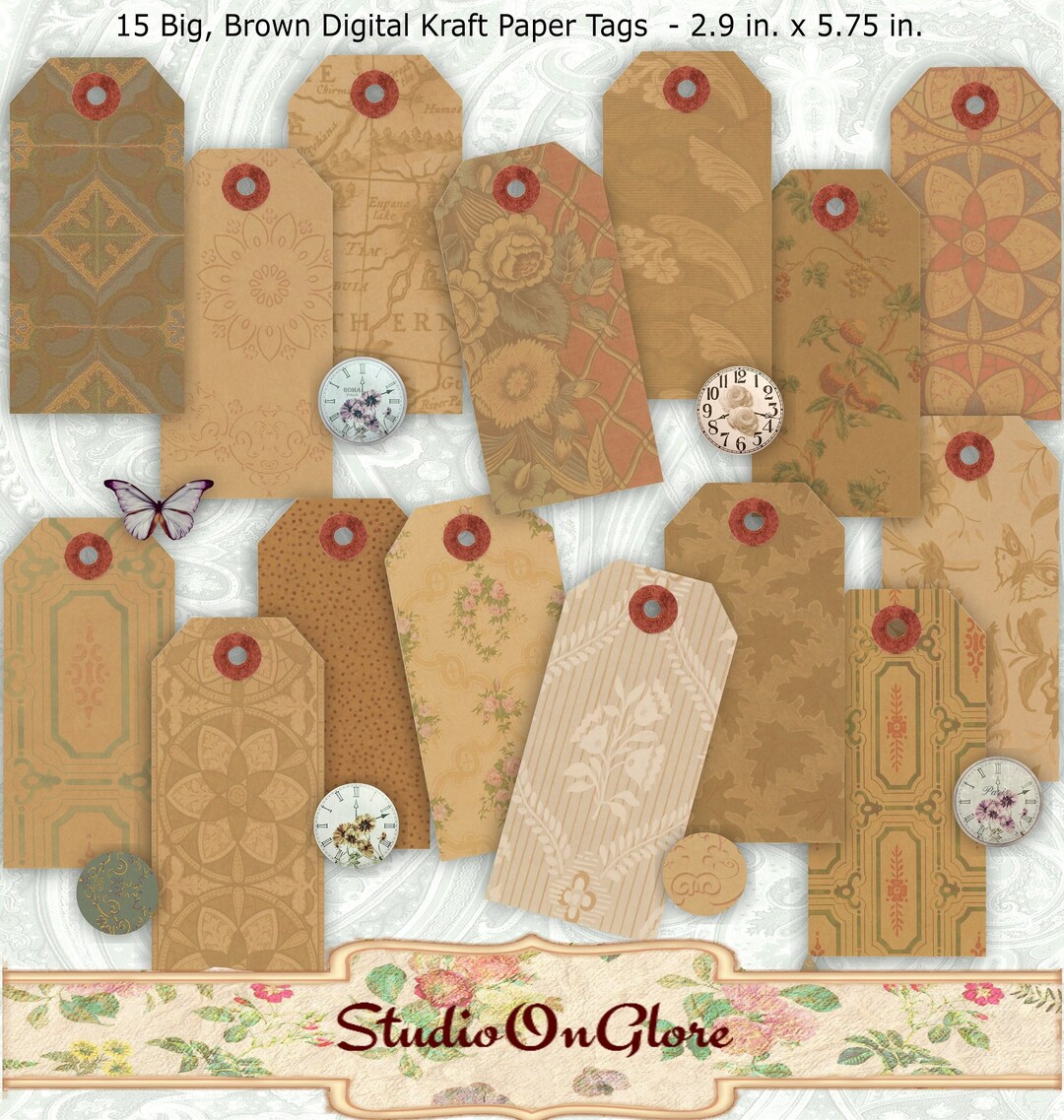 SALE! Big Brown Kraft Paper Tags Layered With Shabby Vintage Designs ...