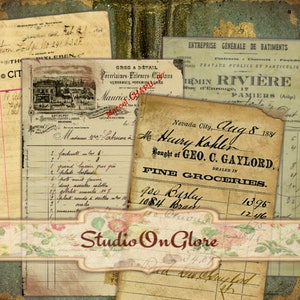 Old Receipts Digital Collage Sheet, 8 Antique Printable. Decoupage ...