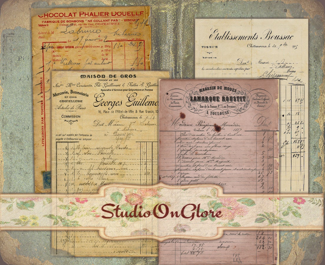 Old Receipts Digital Collage Sheet 8 Antique Printable. | Etsy