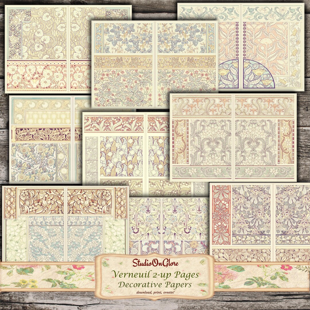 Verneuil Art Nouveau Paper Pack: Muted 5x7 Decorative Papers (digital ...
