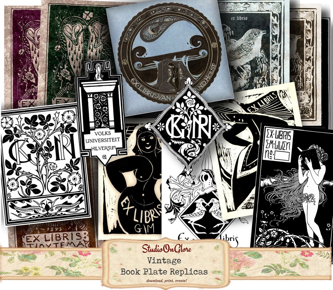 Antique Bookplate Kit: Printable Vintage Collage Sheets 16 Ephemera Pcs ...