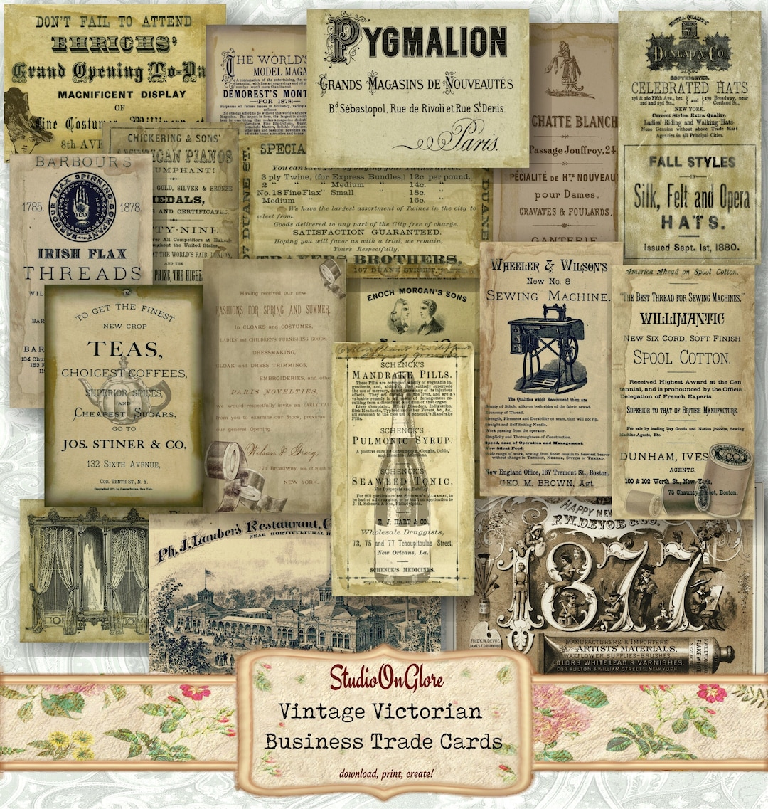 Grunge Business Card Kit. 18 Vintage Victorian Era Trade Cards on 3 ...