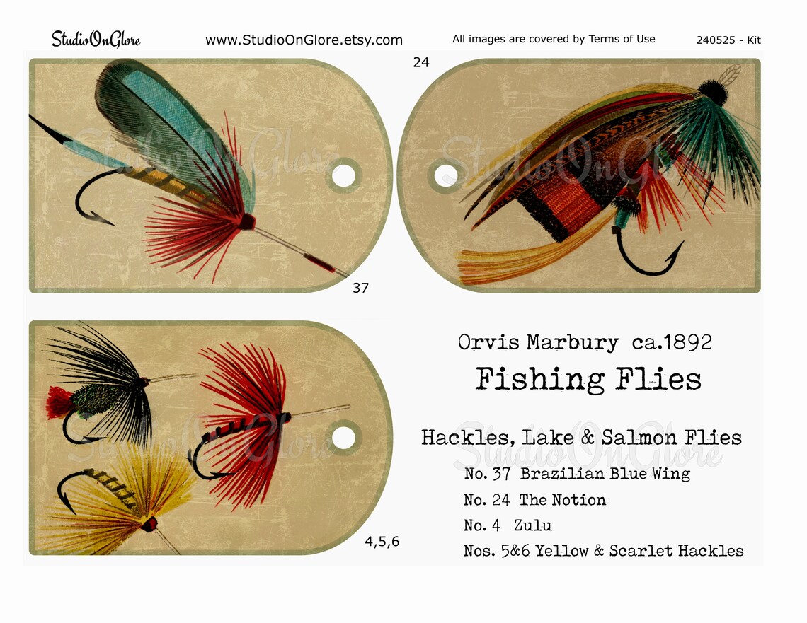 Vintage Fly-fishing Hang Tags. 9 Over-sized Gift Tags. Instant Download ...