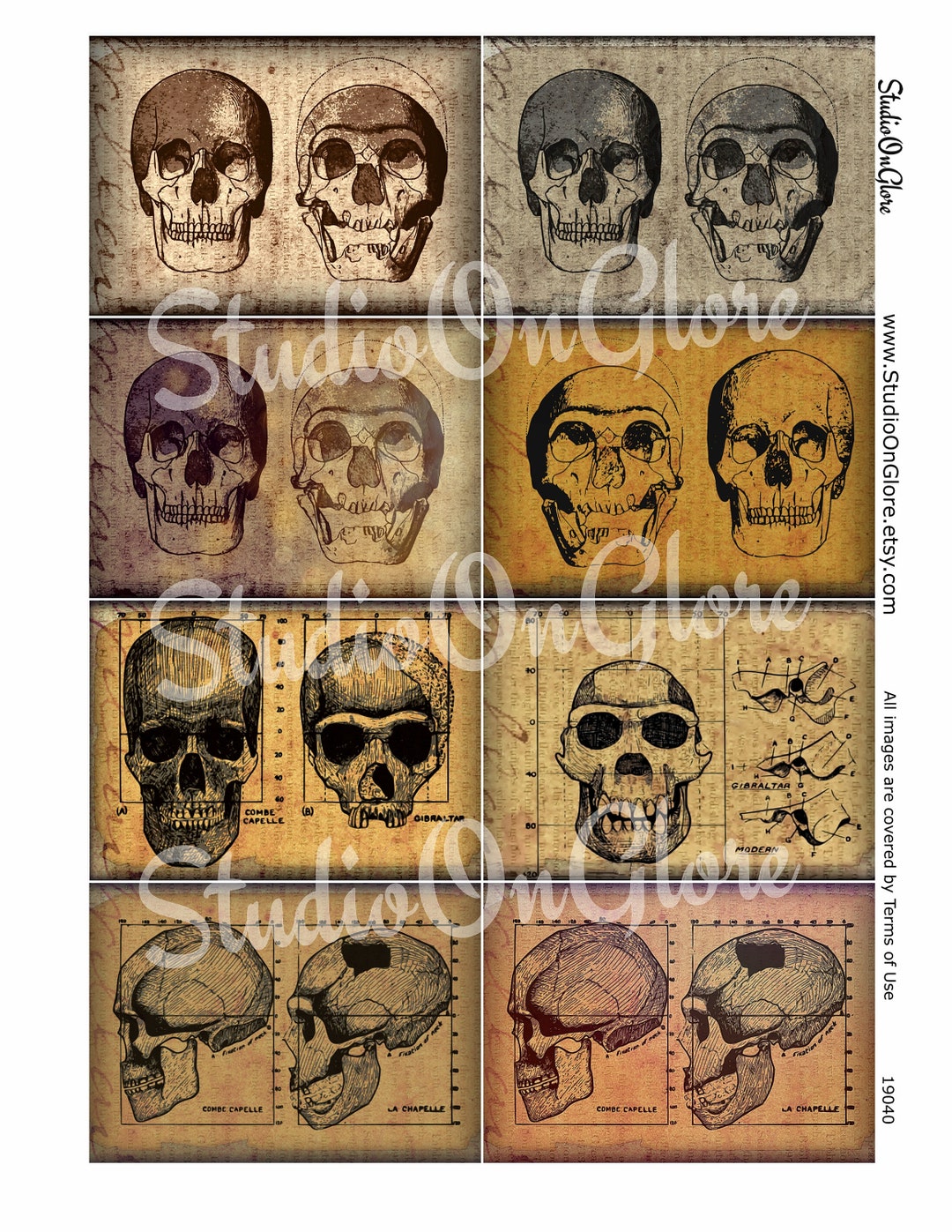 Vintage Skull Tags: 8 Cards for Gift Packages, Junk Journals ...