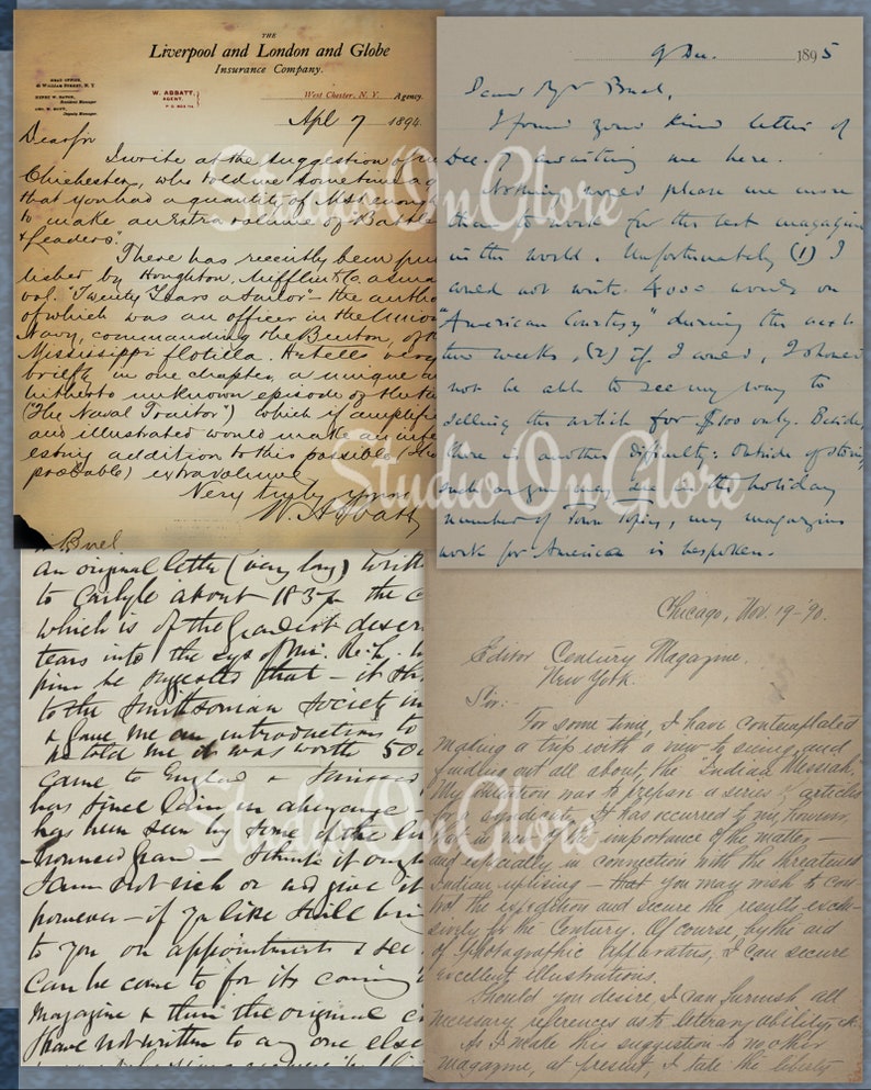 Old Handwriting Antique Script Ephemera. Printable 12-pc Digital Paper ...