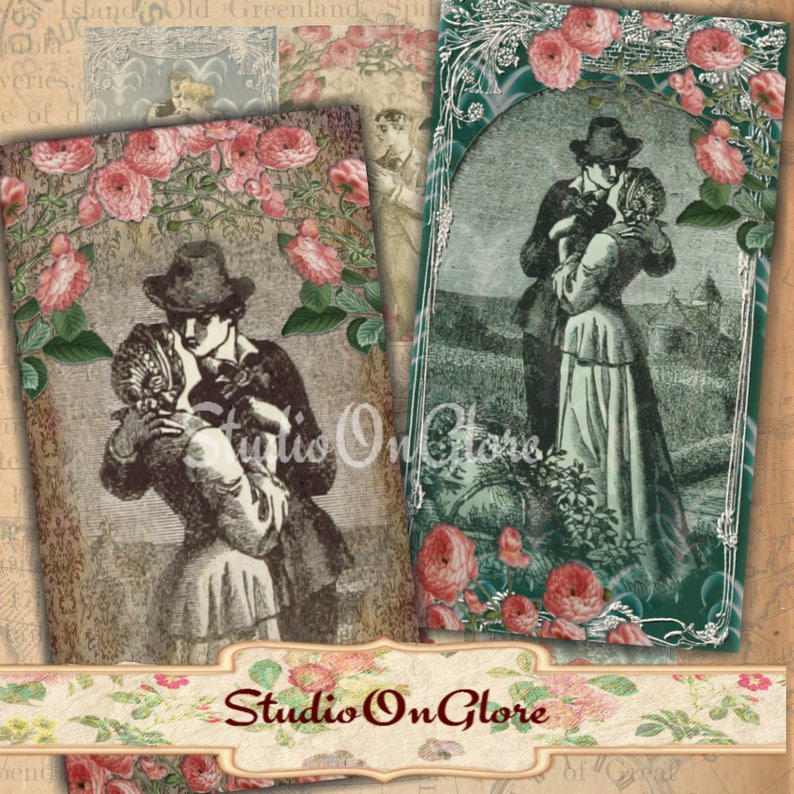Vintage Romantic Couples 6 Gift Tags Digital Ephemera for - Etsy