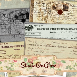 Vintage Banking Printables: 6 Checks on Two Collage Sheets. Ephemera ...