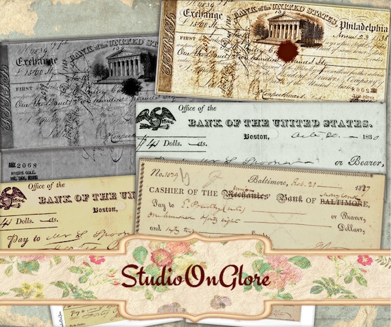 Vintage Banking Printables: 6 Checks on Two Collage Sheets. - Etsy