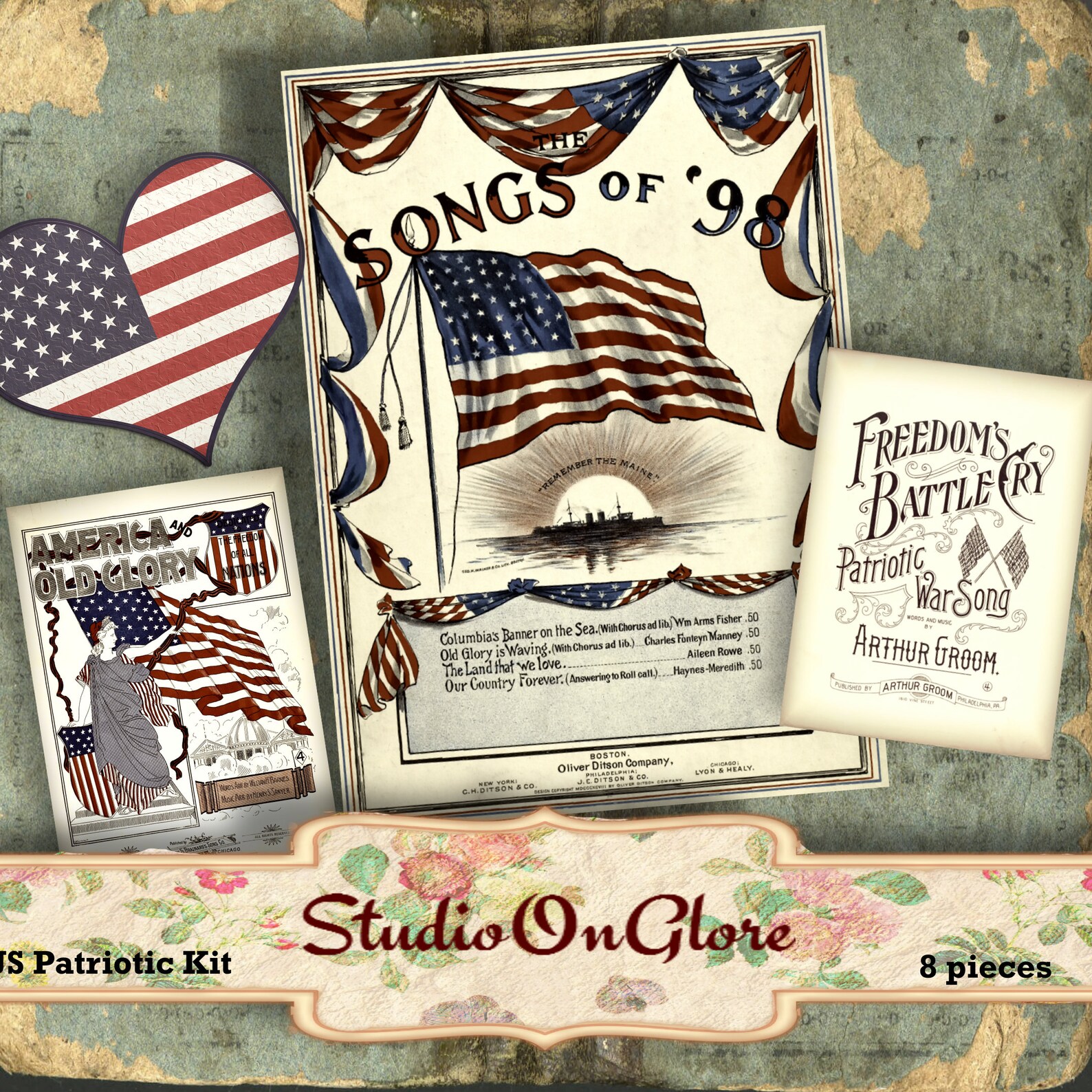 US Patriotic Song Cover and Sheet Music Kit. 8 Pieces Americana ...