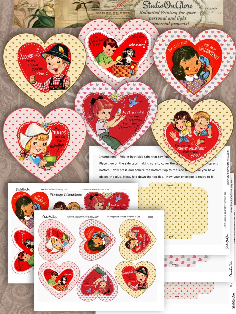 Retro Valentines Printable Cards in 2 Variations With 3 - Etsy