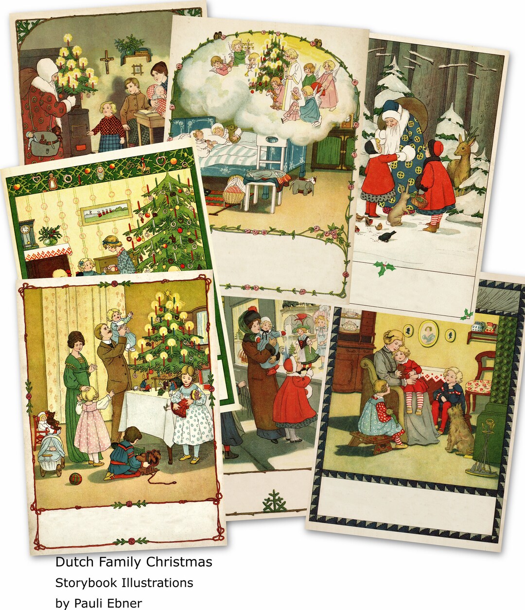 7 Nostalgic Dutch Christmas Storybook Illustrations by Ebner - 5x7 ...