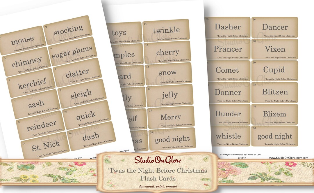 Flash Cards 'twas the Night Before Christmas. Three Printable Collage ...