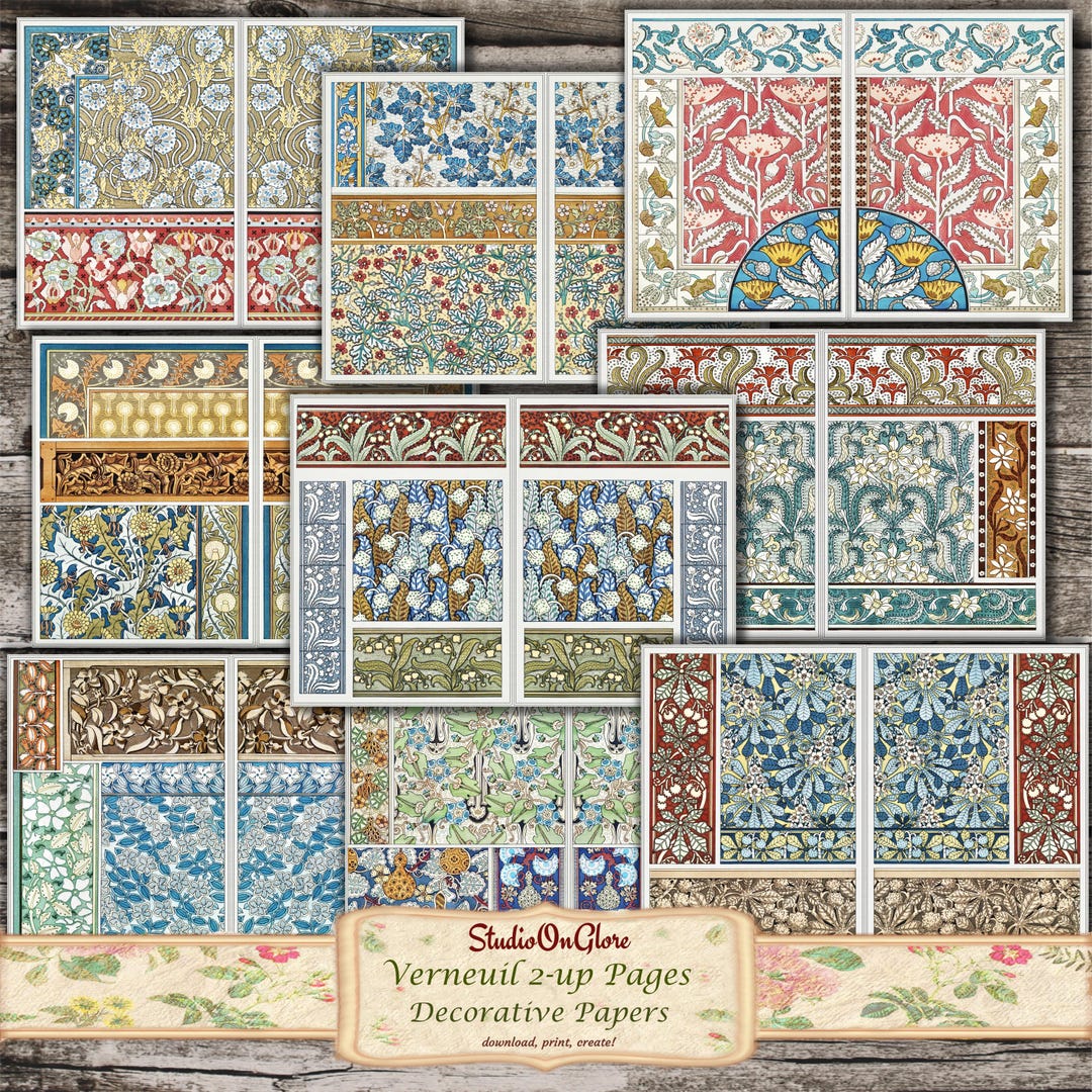 Art Nouveau Decorative Paper Pack: 5x7 Verneuil Designs (digital ...
