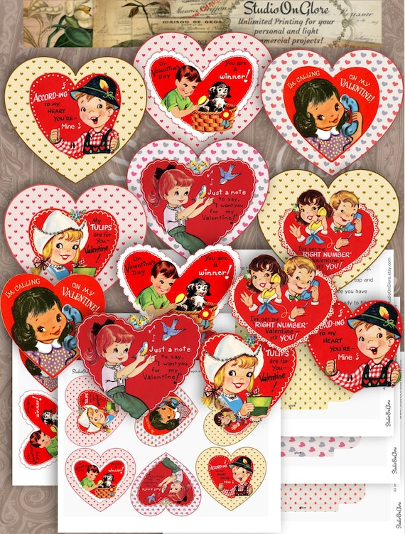 Retro Valentines Printable Cards in 2 Variations With 3 | Etsy