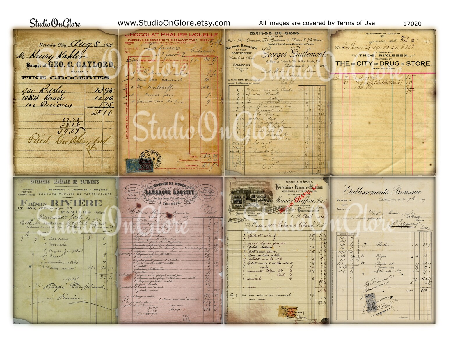 Old Receipts Digital Collage Sheet 8 Antique Printable. - Etsy