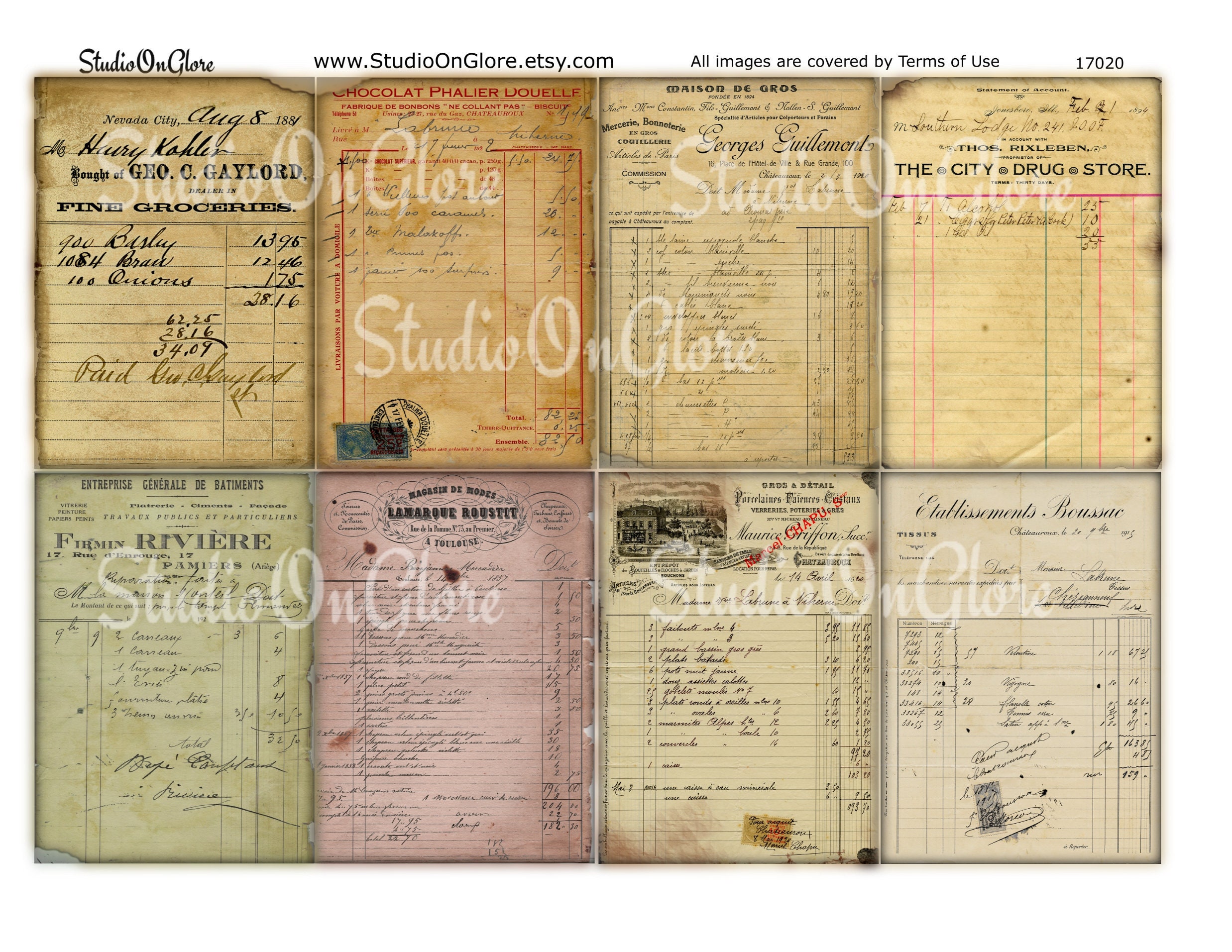 Old Receipts Digital Collage Sheet 8 Antique Printable. - Etsy