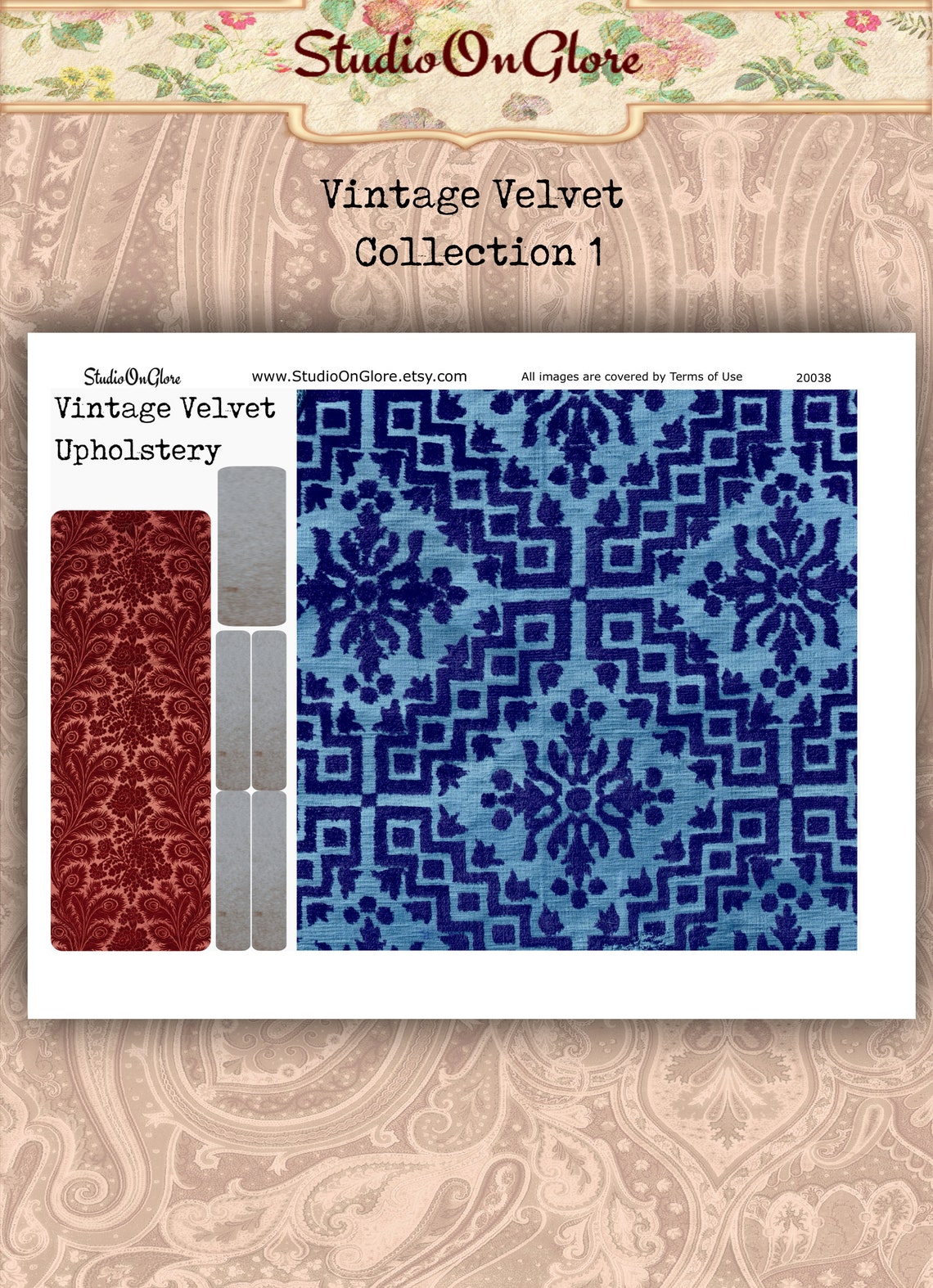 Antique Velvet Collection, 5-sheet PRINTABLE Ephemera - Digitized Worn ...