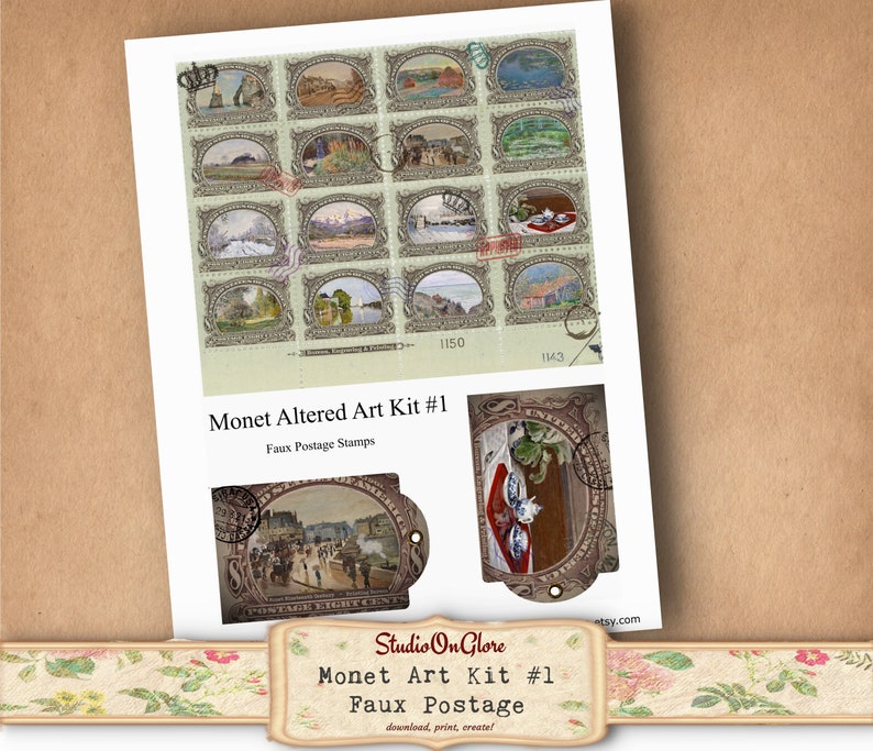 Monet Postcard & Postage Stamp Kit. Printable Vintage Sheets - Etsy