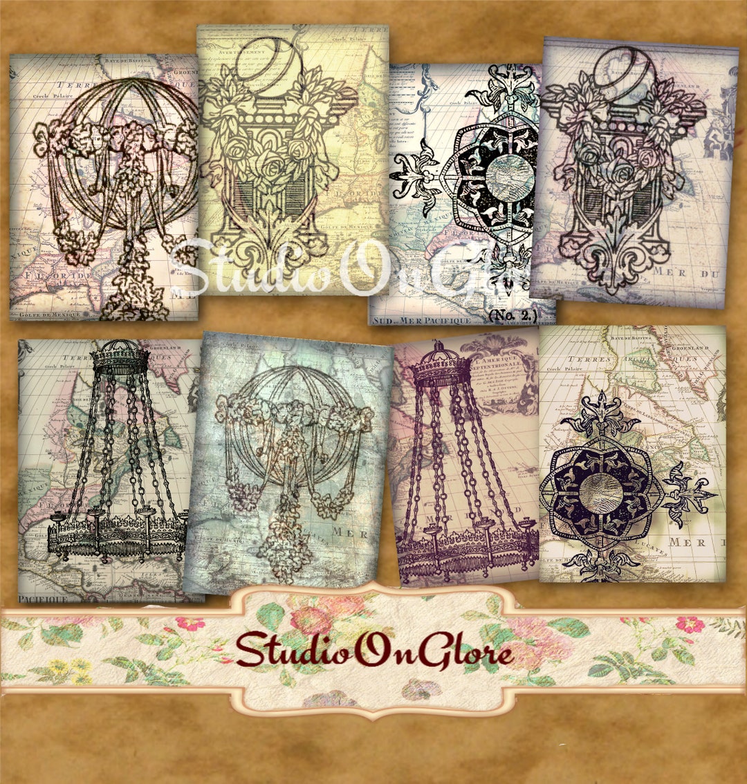 Vintage Design Overlay. Printable 2.5x3.5" Trading Cards. Ephemera ...