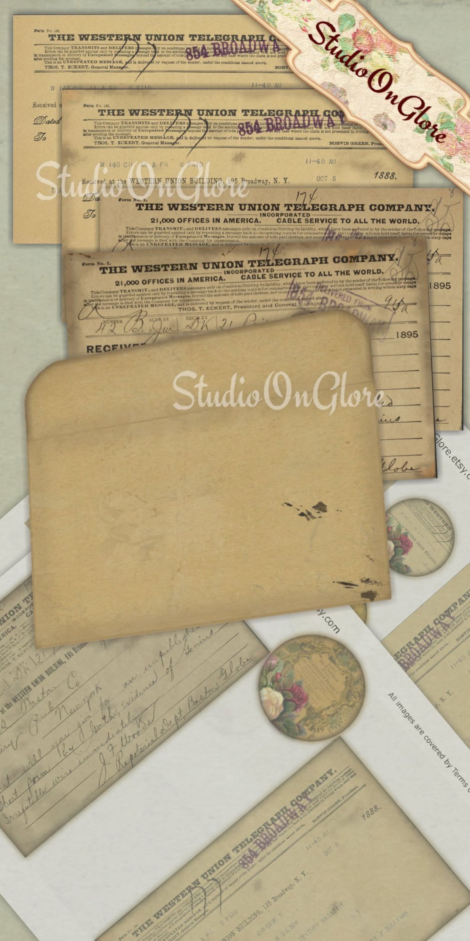Vintage Telegram Ephemera Kit: 10 Pc Antique Papers on Printable ...