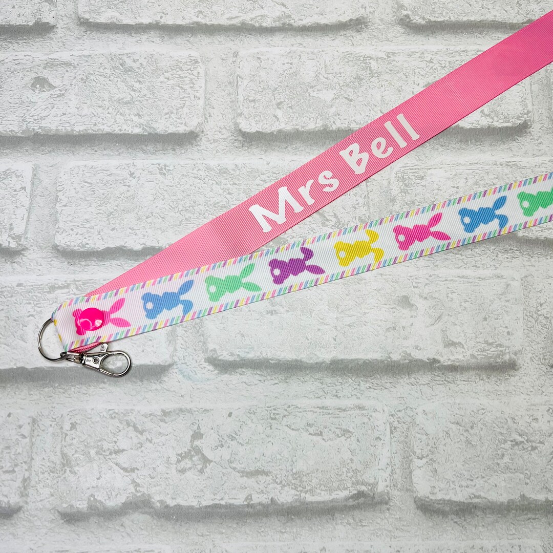 Pastel Spring Easter Bunny Rabbit Personalised Lanyard - Teacher ...