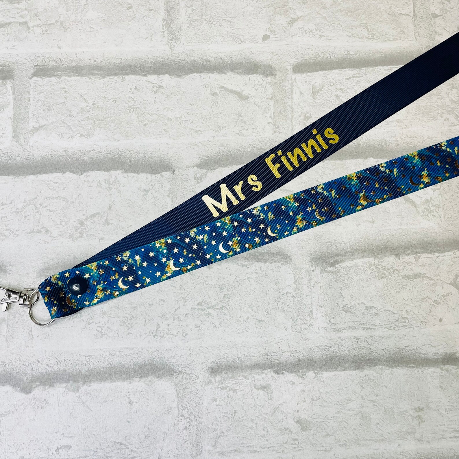 Navy Moon & Star Galaxy Personalised Lanyard - Teacher Lanyard, Custom ...