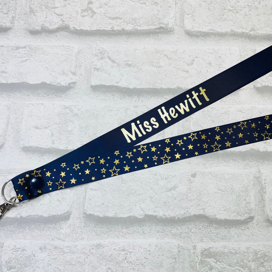 Navy Gold Star Personalised Lanyard - Teacher Lanyard, Custom School ...