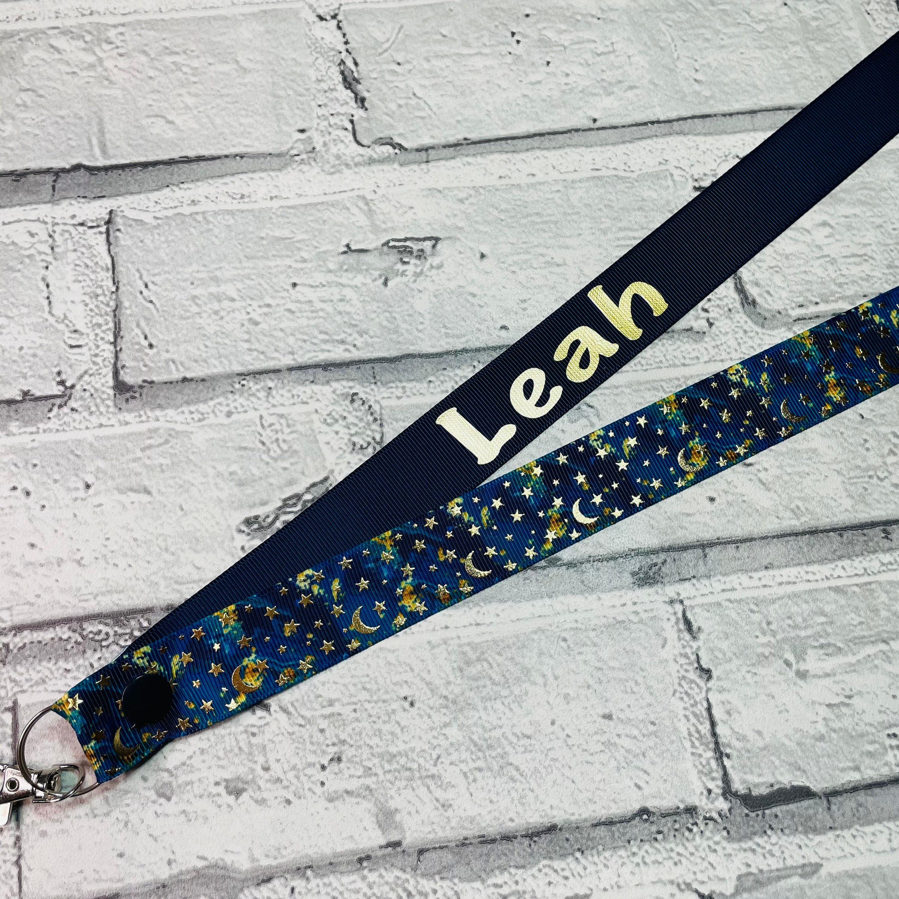 Navy Moon & Star Galaxy Personalised Lanyard - Teacher Lanyard, Custom ...