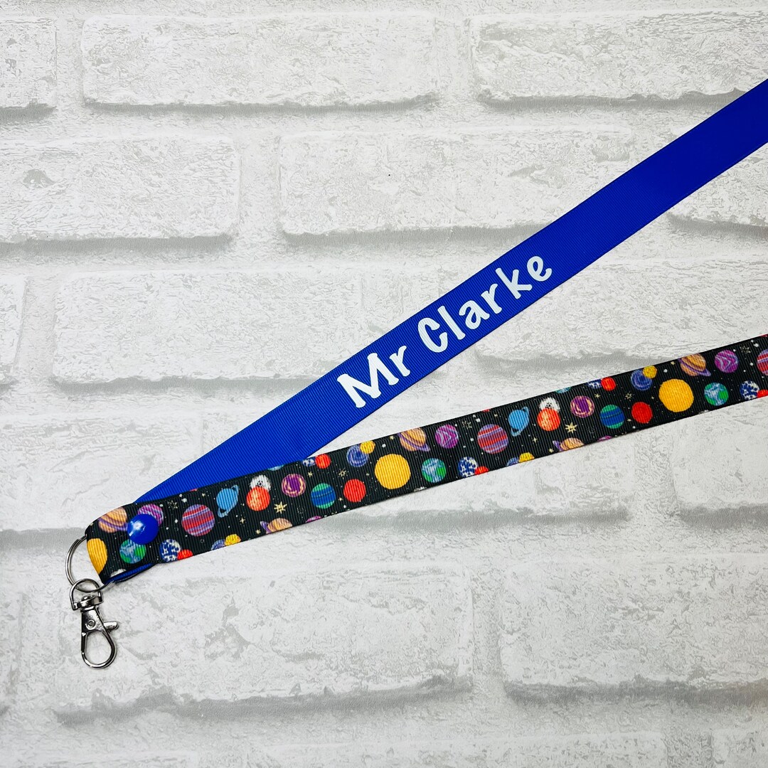 Rainbow Planets Space Print Personalised Lanyard - Teacher Lanyard ...