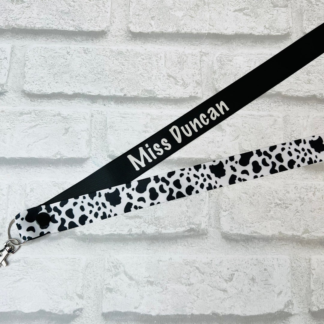 Cow Print Personalised Lanyard - Teacher Lanyard, Custom School Lanyard ...